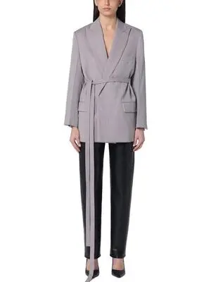 Victoria Beckham Wool Jacket With Belt - Gray