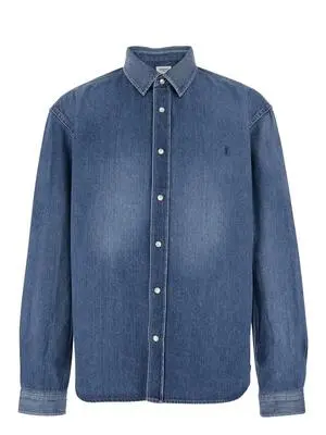 Saint Laurent Blue Denim Long Sleeve Shirt With Front Logo For - Multicolor
