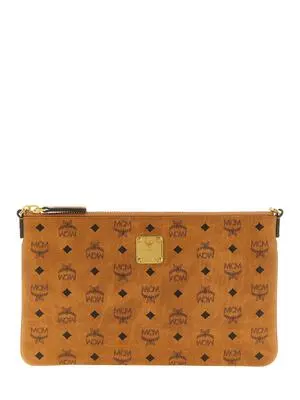 Mcm Aren Monogram Canvas Clutch - Brown