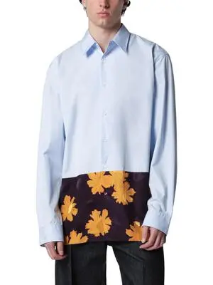 Dries Van Noten Light Shirt With Floral Insert - Blue