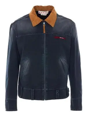 Marni Canvas Jacket With Contrasting Collar And Logo - Blue