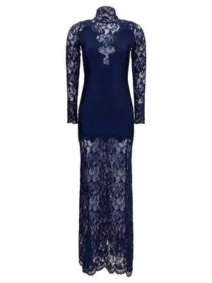 Rabanne Long Lace And Jersey Dress - Blue