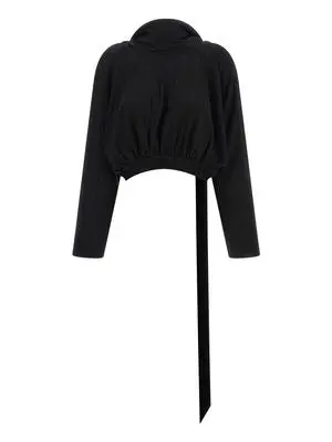 Rick Owens Cropped Hooded Top - Black
