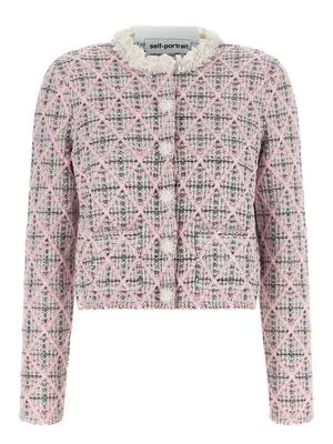 SELF-PORTRAIT Bouclé Cardigan - Pink
