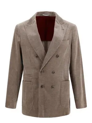 Brunello Cucinelli Double-breasted Corduroy Jacket - Gray