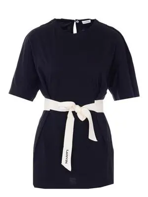 LANVIN Belted Cotton And Silk T-shirt - Black
