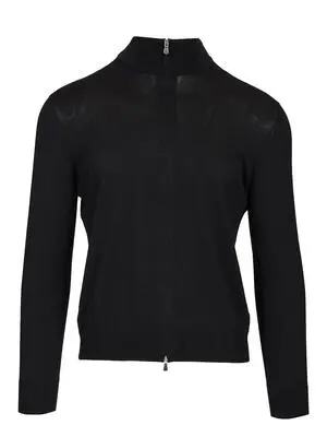 Tagliatore Cotton And Silk High Neck Zip Sweater - Blue