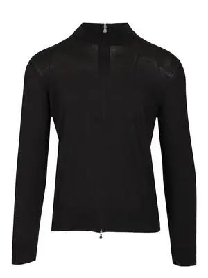 Tagliatore Cotton And Silk High Neck Zip Sweater - Black