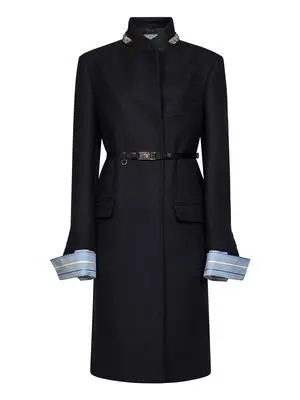 Prada Virgin Wool Embroidered Belted Coat - Multicolor