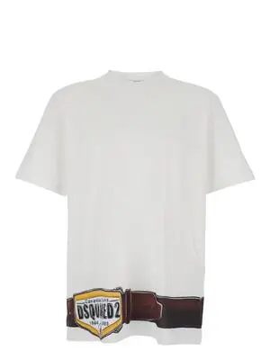 Dsquared2 White Crew Neck T-shirt With Front And Back Print In Cotton For - Multicolor