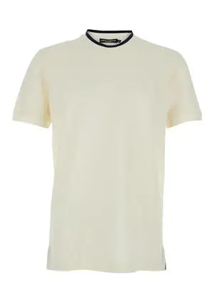 Dolce & Gabbana White Crew Neck T-shirt With Logo On The Front In Tech Fabric - Multicolor