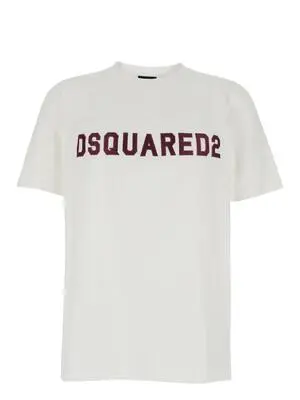 Dsquared2 White Crew Neck T-shirt With Logo Lettering On The Front In Cotton For - Multicolor
