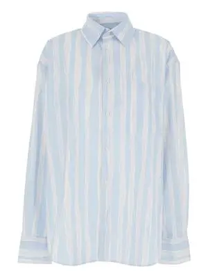 Jacquemus La Chemise Camargue' Light Blue T-shirt With Classic Collar And All-over Stripe Motif In Cotton For - Multicolor