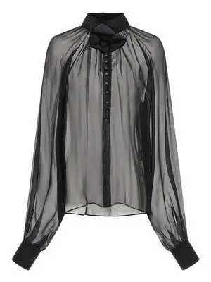Dolce & Gabbana Silk Chiffon Floral Blouse - Black