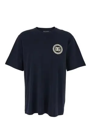 Dolce & Gabbana Dolce & Gabbana Men Blue T-Shirt With Logo Embroidery On The Front For Men Multicolor