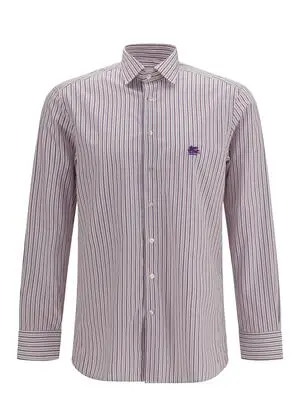 Etro Roma Striped Cotton Shirt With Pegaso Logo - Multicolor