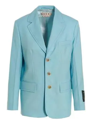 Marni Single-breasted Virgin Wool Blazer Jacket - Blue