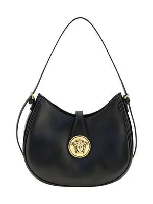 Versace Small Emblème Hobo Lambskin Shoulder Bag - Black