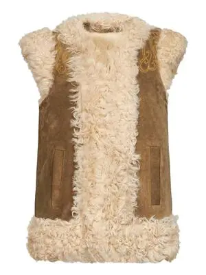 Etro Shearling Vest With Peacock Embroidery - Multicolor