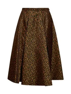 Prada Abbigliamento Military Floral Jacquard Belted Midi Skirt - Multicolor