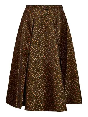 Prada Military Floral Jacquard Belted Midi Skirt - Multicolor