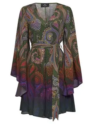 Etro Paisley-printed Crêpe De Chine Belted Mini Dress - Multicolor