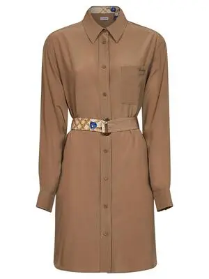Burberry Silk Belted Shirt Dress - Multicolor