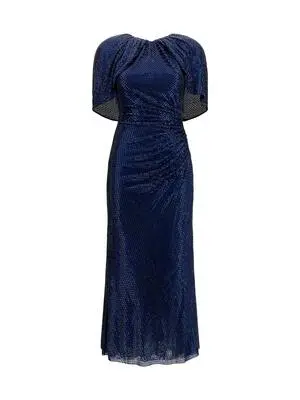 SELF-PORTRAIT Midi Dress With Cape Sleeves And Crystals - Blue