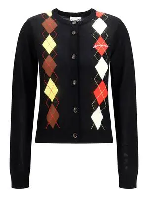 GANNI Diamond-pattern Cardigan - Black