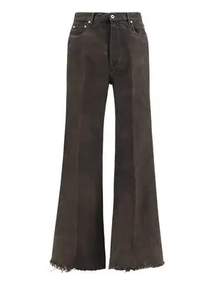 Rick Owens RICK OWENS Flared Frayed Hem Cotton Jeans Green