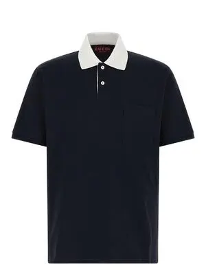 Gucci Contrast Collar Polo Shirt - Blue
