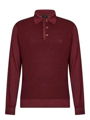 Etro Burgundy Two-tone Wool Knit Logo-embroidered Polo Shirt - Multicolor