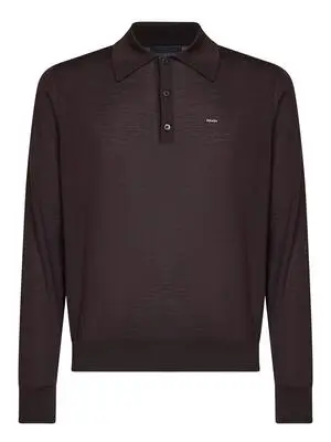 Prada Abbigliamento Dark Brown Combed Wool Long-sleeved Polo Shirt - Multicolor