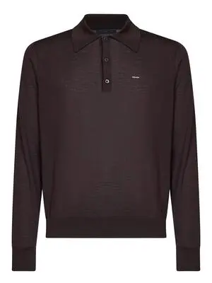 Prada Prada Abbigliamento Men Dark Brown Combed Wool Long-Sleeved Polo Shirt Multicolor