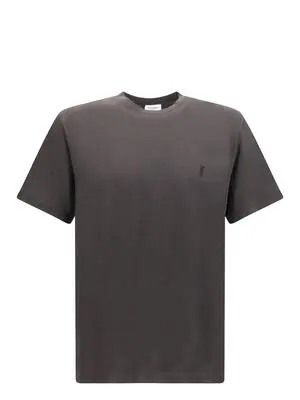 Saint Laurent Cassandre Silk And Cotton T-shirt - Brown