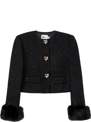 SELF-PORTRAIT Boucle Fur Cuff Jacket - Multicolor