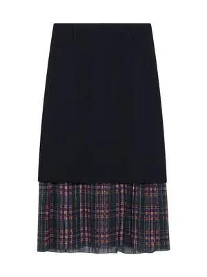 Dries Van Noten Navy Midi Skirt With Check Insert - Blue