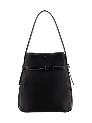 TOTEME Hammered Leather Bucket Bag With Strap On The Front - Black