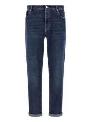 Brunello Cucinelli Logo Embroidery Stretch Jeans - Blue