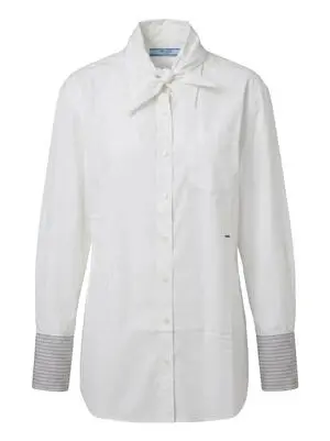 Prada Cotton Shirt With Striped Cuff Detail - Multicolor