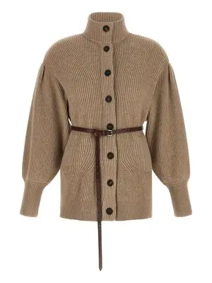 Brunello Cucinelli English Half-Ribbed Cardigan Cream