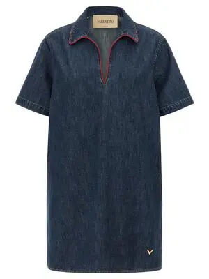 Valentino Garavani Chambray Vlogo Denim Dress - Blue