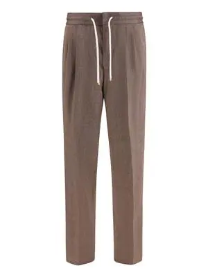 Brunello Cucinelli Herringbone Linen And Wool Trousers - Brown
