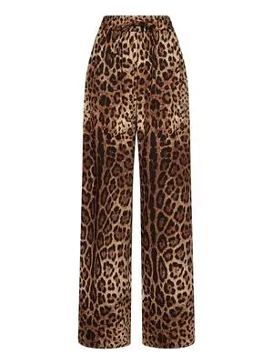 Dolce & Gabbana Leo-print Stretch Silk Wide-leg Trousers - Multicolor