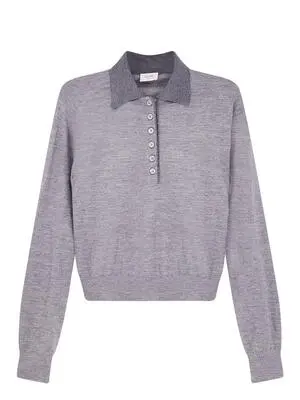 Celine Cashmere And Silk Polo Shirt With Embroidery Logo On The Front - Multicolor