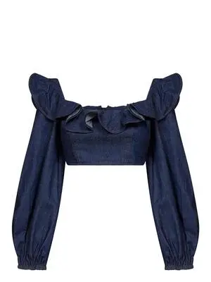 ZIMMERMANN Zimmermann Women Ink Denim Aster Cropped Frill Top