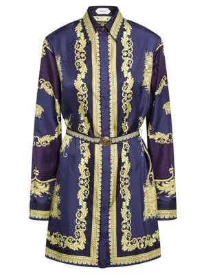 Versace Baroque Print Silk Twill Chemisier Dress - Blue
