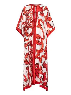 DOLCE & GABBANA Dolce & Gabbana Women Orange Maiolica-Print Twill Kaftan Dress