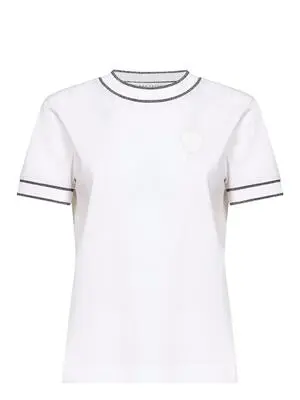 Brunello Cucinelli White Stretch Cotton Piqué Logo T-shirt - Multicolor