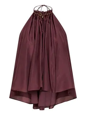 Zimmermann Merlot Silk Habotai Aster Gathered Beaded Top - Multicolor